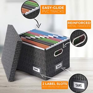 TRIZO Collapsible File Storage Organizer Box - Decorative Home & Office Portable Small Filing System for Folder & Documents (Set of 2)