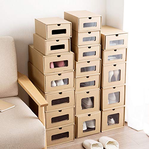 Shozafia Cardboard Shoe Boxes, Stackable Clear Shoe Box for Storage with Lids, Pack of 6 (Sneaker Size)