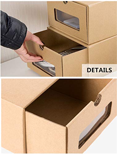 Shozafia Cardboard Shoe Boxes, Stackable Clear Shoe Box for Storage with Lids, Pack of 6 (Sneaker Size)