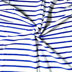 fabric by the yard cotton spandex blue and white stripes single jersey knit fabric yarn dyed 4 ways stretch for t shirt pajama skirt pet dec.table cloth dust cover pet deca diy (1 y)