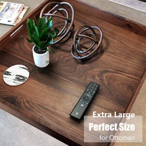 MAGIGO 26 x 26 Inches Extra Large Square Black Walnut Wood Ottoman Tray with Handles, Serve Tea, Coffee Classic Wooden Decorative Serving Tray