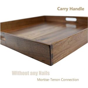 MAGIGO 26 x 26 Inches Extra Large Square Black Walnut Wood Ottoman Tray with Handles, Serve Tea, Coffee Classic Wooden Decorative Serving Tray