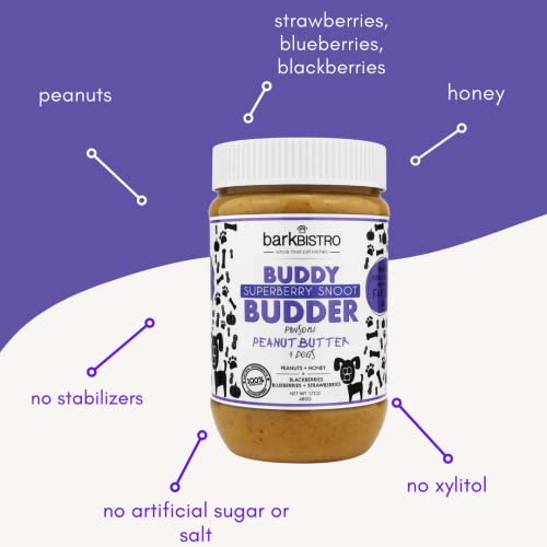 Bark Bistro Company, Superberry Snoot, 100% Natural Dog Peanut Butter, Healthy Peanut Butter Dog Treats, Stuff in Toy, Dog Pill Pocket, Made in USA (17oz jar)