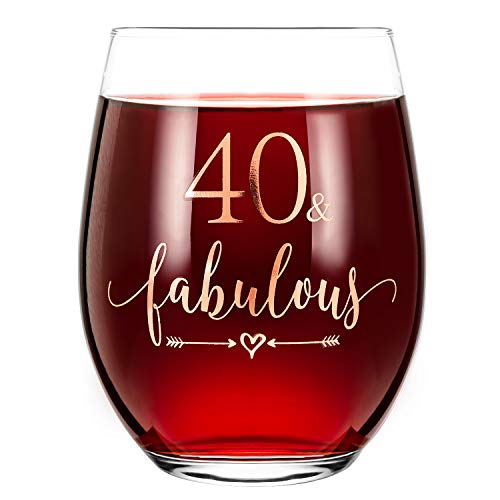 Crisky Rose Gold 40 & Fabulous Wine Glass for Women 40th Birthday Gifts Funny Ideas for Women, Wife, Mom, Sister, Aunt, Friends, Coworker, Her Rose Gold Foil 40 & Fabulous 14oz, with Box