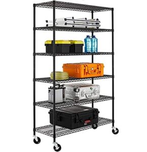 payhere metal storage shelves, wire shelving unit w/wheels, 6000 lbs heavy duty industrial utility steel storage rack, 6 tier nsf ultradurable shelf organizer racks for garage kitchen storage (black)