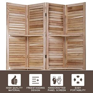 4 Panel Room Divider Folding Privacy Wooden Screen with Three Clever Shelf Portable Partition Screen Screen Wood for Home Office