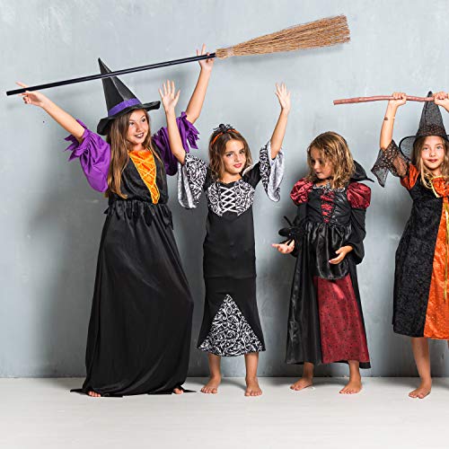 URATOT 3 Pieces Halloween Witch Broom Props Thatch Bamboo Witch Broomstick Retractable Straw Bamboo Witch Broom Party Decoration for Halloween Cosplay Favors