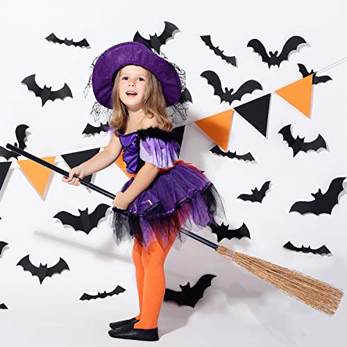 URATOT 3 Pieces Halloween Witch Broom Props Thatch Bamboo Witch Broomstick Retractable Straw Bamboo Witch Broom Party Decoration for Halloween Cosplay Favors