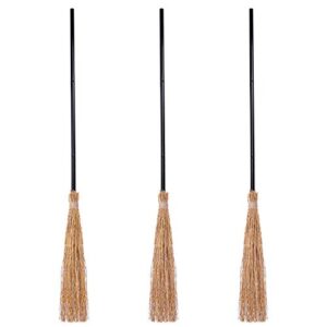 URATOT 3 Pieces Halloween Witch Broom Props Thatch Bamboo Witch Broomstick Retractable Straw Bamboo Witch Broom Party Decoration for Halloween Cosplay Favors