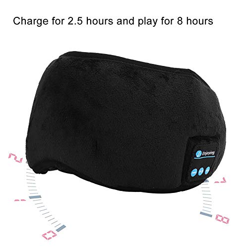 Bluetooth 5.0 Smart Wireless Music Eyeshade, Stereo Intelligent Sleep Headphones Travel Blindfold for Side Sleepers Washable Adjustable Travel Music Handsfree Sleeping Headset 8H Playtime(Black)