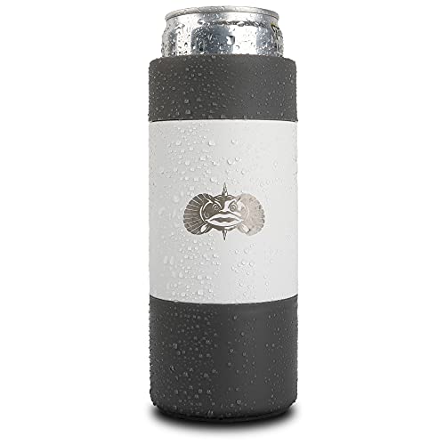 Toadfish Slim Non-Tipping Can Cooler for 12oz Cans - Suction Cup Cooler For Beer & Soda - Stainless Steel Double-Wall Vacuum Insulated Cooler - Sturdy Beverage Holder - (White)