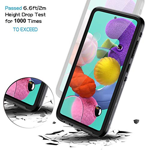 Lanhiem Samsung Galaxy A51 Case, IP68 Waterproof Dustproof Shockproof Case with Built-in Screen Protector, Full Body Sealed Underwater Protective Clear Cover for Galaxy A51 4G, Black