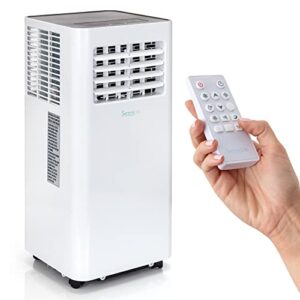 serenelife compact freestanding portable air conditioner - 10,000 btu indoor free standing ac unit w/ dehumidifier & fan modes for home, office, school & business rooms up to 300 sq. -slpac105w