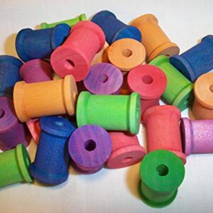 25 Parrot Bird Toy Parts Colored Wood Spools 1-3/16" Large Wooden Craft Beads