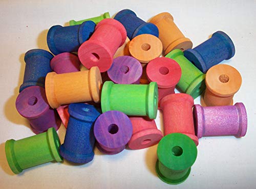 25 Parrot Bird Toy Parts Colored Wood Spools 1-3/16" Large Wooden Craft Beads