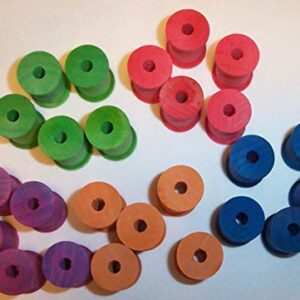 25 Parrot Bird Toy Parts Colored Wood Spools 1-3/16" Large Wooden Craft Beads