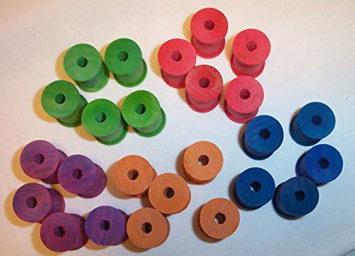 25 Parrot Bird Toy Parts Colored Wood Spools 1-3/16" Large Wooden Craft Beads