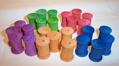 25 Parrot Bird Toy Parts Colored Wood Spools 1-3/16" Large Wooden Craft Beads