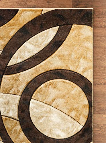 Glory Rugs Area Rug Modern 8x10 Brown Circles Geometry Soft Hand Carved Contemporary Floor Carpet Fluffy Texture for Indoor Living Dining Room and Bedroom Area