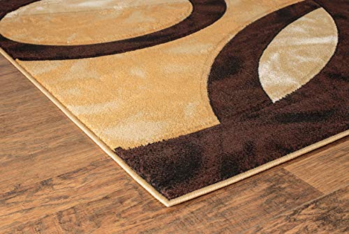 Glory Rugs Area Rug Modern 8x10 Brown Circles Geometry Soft Hand Carved Contemporary Floor Carpet Fluffy Texture for Indoor Living Dining Room and Bedroom Area