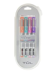 tul fine liner felt-tip pens, fine point, 1.0 mm, silver barrels, assorted inks, pack of 4 pens