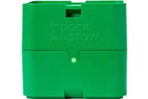 dock n stow trailer jack block, rv tongue stand stores on frame, fits most jack, post, foot, or wheel, for camper, pop up, boat, or travel trailer, green gen1