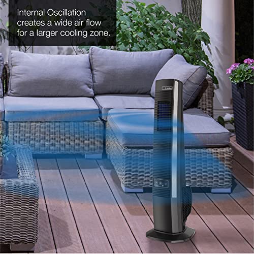 Lasko 42" Portable Outdoor Tower Fan with Bluetooth Technology for Decks, Patios and Porches with 4 Speeds, Night Mode, Internal Oscillation, Black, YF200