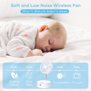 Portable Fan Oscillating Fan, Small Standing Up Floor Fan, Rechargeable Table Fan Quiet with Remote Night Light Air Humidifier, 3 Speeds, Telescopic Stand, for Bedroom Desktop Camping Dorm