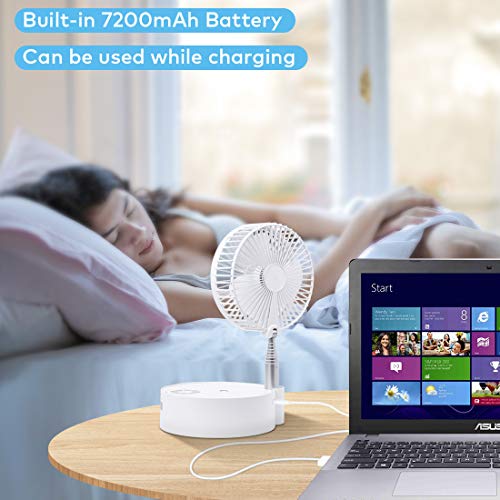 Portable Fan Oscillating Fan, Small Standing Up Floor Fan, Rechargeable Table Fan Quiet with Remote Night Light Air Humidifier, 3 Speeds, Telescopic Stand, for Bedroom Desktop Camping Dorm