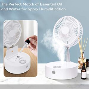 Portable Fan Oscillating Fan, Small Standing Up Floor Fan, Rechargeable Table Fan Quiet with Remote Night Light Air Humidifier, 3 Speeds, Telescopic Stand, for Bedroom Desktop Camping Dorm