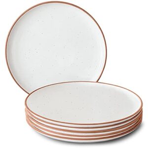 mora ceramic dinner plates set of 6, 10 inch dish set - microwave, oven, and dishwasher safe, scratch resistant, modern rustic dinnerware- kitchen porcelain serving dishes - vanilla white