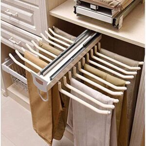 Pull Out Trousers Rack 22 Arms Steel Pull Out Pants Rack Pants Hanger Bar Clothes Organizers for Space Saving and Storage Maximum Load 33lbs Beige 23.4x18x5.7inch