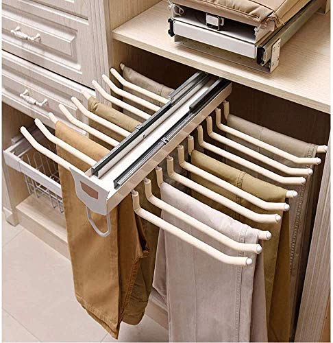 Pull Out Trousers Rack 22 Arms Steel Pull Out Pants Rack Pants Hanger Bar Clothes Organizers for Space Saving and Storage Maximum Load 33lbs Beige 23.4x18x5.7inch