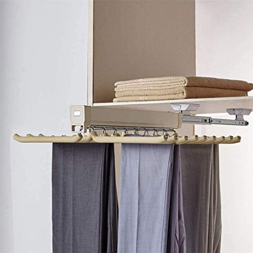 Pull Out Trousers Rack 22 Arms Steel Pull Out Pants Rack Pants Hanger Bar Clothes Organizers for Space Saving and Storage Maximum Load 33lbs Beige 23.4x18x5.7inch