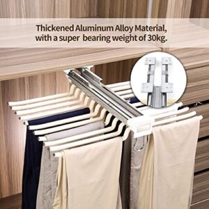 Pull Out Trousers Rack 22 Arms Steel Pull Out Pants Rack Pants Hanger Bar Clothes Organizers for Space Saving and Storage Maximum Load 33lbs Beige 23.4x18x5.7inch