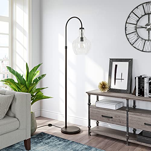 Henn&Hart Arc Floor Lamp with Glass Shade in Blackened Bronze/Seeded, Floor Lamp for Home Office, Bedroom, Living Room