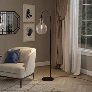 Henn&Hart Arc Floor Lamp with Glass Shade in Blackened Bronze/Seeded, Floor Lamp for Home Office, Bedroom, Living Room