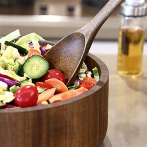 Miusco Natural Acacia Wooden Large Salad Serving Bowl with Tongs Set, 12 Inch, 200 Oz./6.25 Quarts, Spoons Included, Premium Handcrafted Wood Bowl and Utensils Set, Great Holiday Gift