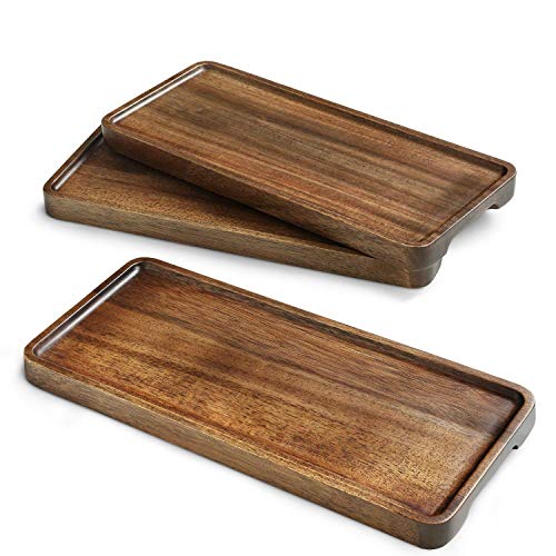 Miusco Wooden Platters Set of 3, 11.8 Inch Natural Acacia Wood Tray, Wooden Cheese Plate, For Serving, Handcrafted Wooden Dish Set, Rectangle