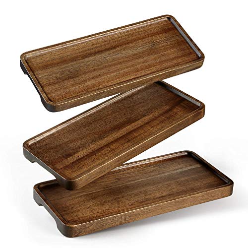 Miusco Wooden Platters Set of 3, 11.8 Inch Natural Acacia Wood Tray, Wooden Cheese Plate, For Serving, Handcrafted Wooden Dish Set, Rectangle