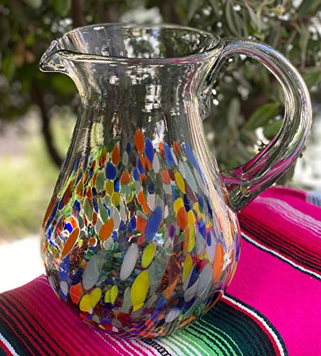 Mexican Hand Blown Glass Pitcher – Confetti Carmen Design (84 oz)