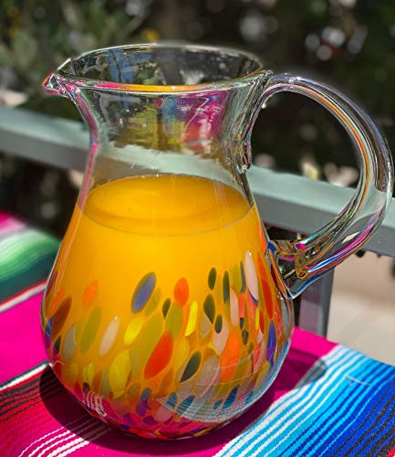 Mexican Hand Blown Glass Pitcher – Confetti Carmen Design (84 oz)