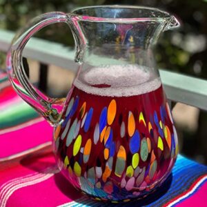 Mexican Hand Blown Glass Pitcher – Confetti Carmen Design (84 oz)