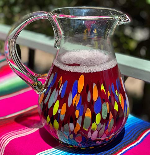 Mexican Hand Blown Glass Pitcher – Confetti Carmen Design (84 oz)