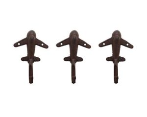 parisloft retro cast iron airplane wall hook, antique browm, set of 3