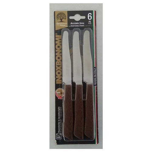 6 kitchen Knifes (Knives) - Italian Stainless Steel Vegetable/Steak/Table Knife Cutlery (Mogano Oak)