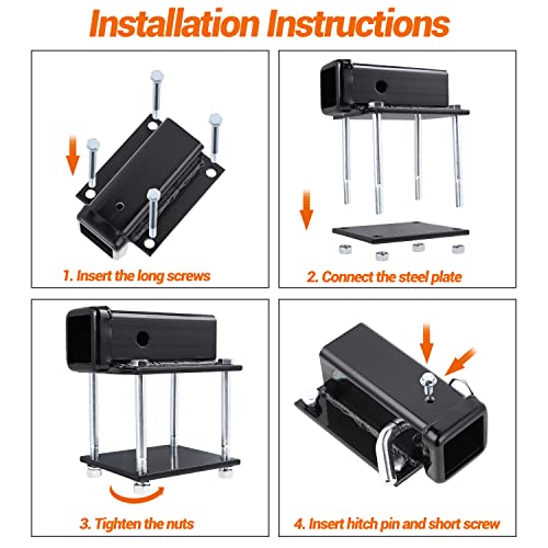 Ohuhu Bolt-on RV Bumper Hitch Receiver Adapter Fits 4-4.5" Beam, 2" Receiver with Hitch Pin & Hitch Cover