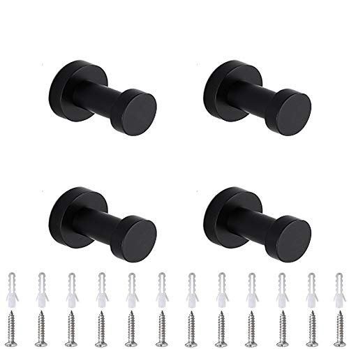 VOCOMO Robe Towel Hook, 2 inch Classic Black Stainless Steel Single Super Heavy Duty Wall Mount Hook, Bath Towel Hooks, Coat Hanger - 4 Pack