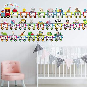 Alphabet Train Bulletin Board Set Animals Alphabet Cards Alphabet Line for Classroom Wall Letters Banner Decor Early Learning Bedroom Nursery Playroom Decorations Children Kids Teens