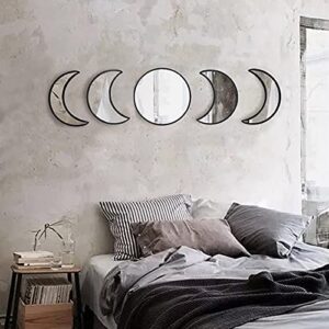 yubaihui moon phase mirror set, 5pcs boho moon wall decor for home bohemian bedroom decoration living room decor, acrylic mirror,not real mirror